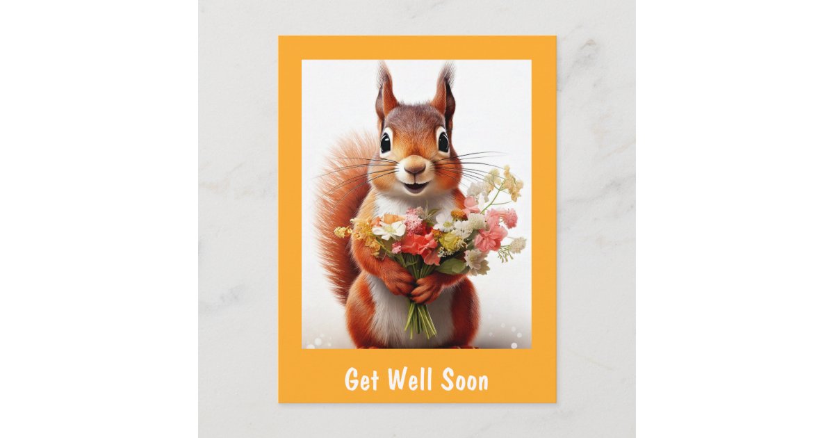 Squirrel Cute Animal with Flowers Get Well Soon Postcard | Zazzle