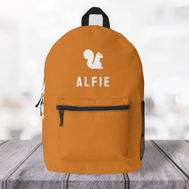 Squirrel Cute Modern Minimalist Orange Printed Backpack | Zazzle