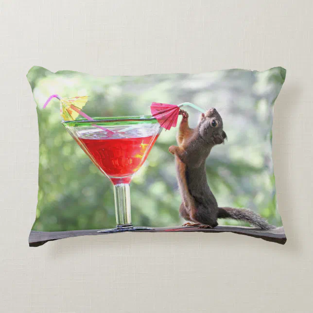 Squirrel Drinking at Happy Hour Accent Pillow | Zazzle