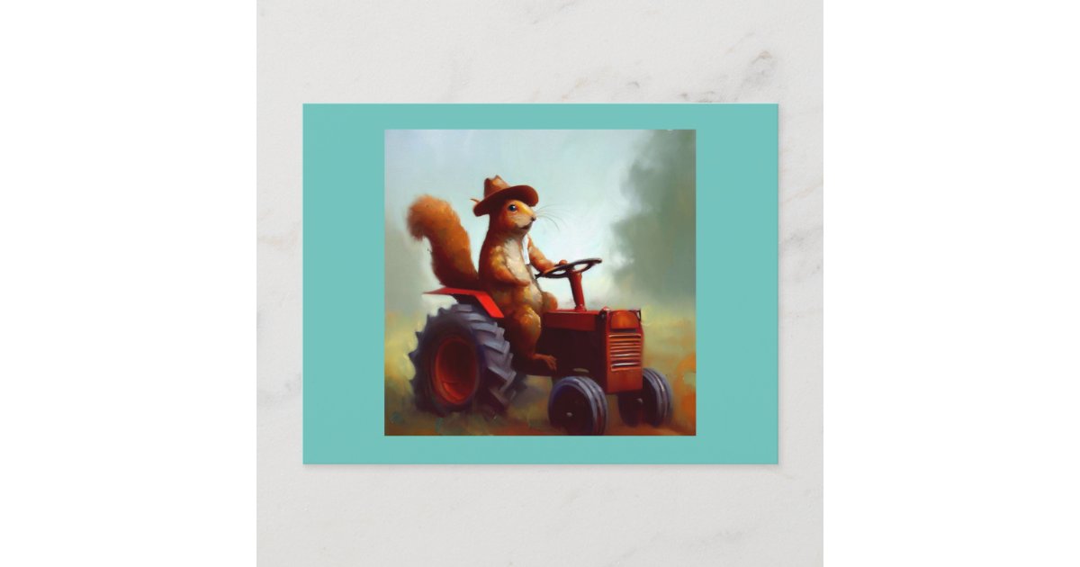 Squirrel Farmer on a Tractor Postcard | Zazzle
