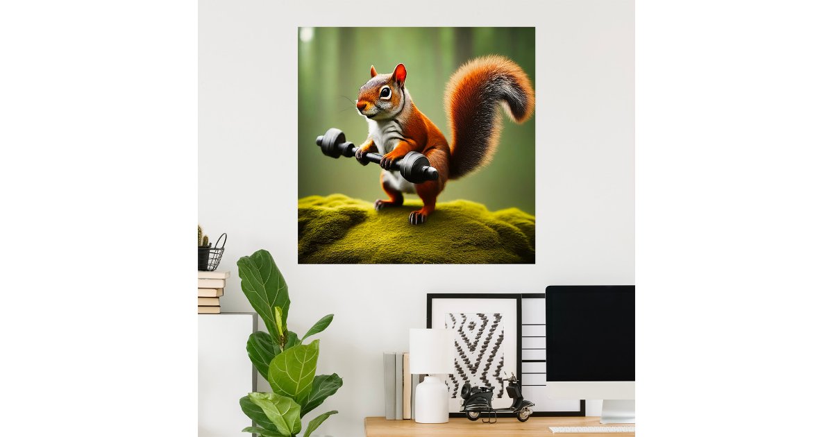 Squirrel Lifting Weights Poster | Zazzle