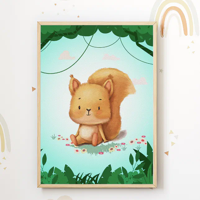 Squirrel Nursery Print Animal Kids Room Poster | Zazzle