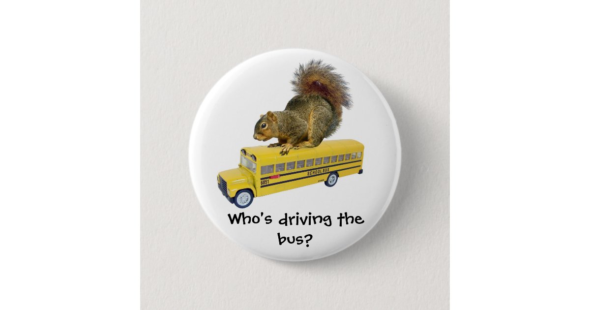 Squirrel on School Bus Button | Zazzle