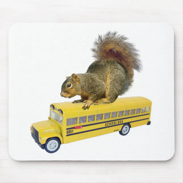 Squirrel on School Bus Mouse Pad | Zazzle