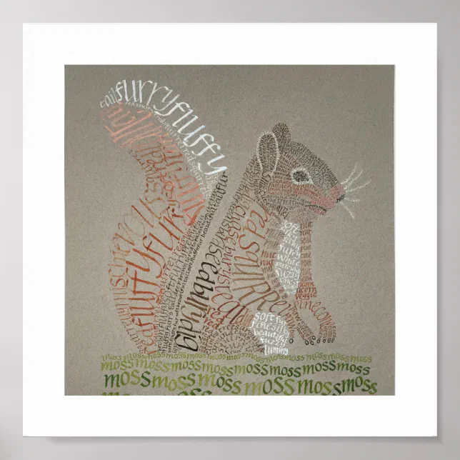 Squirrel Portrait Calligram Poster | Zazzle