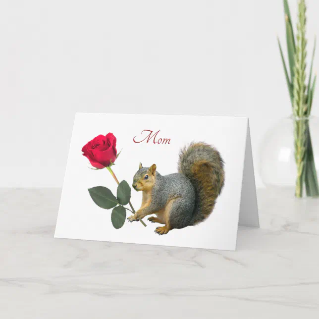 Squirrel Red Rose Mother's Day Card | Zazzle