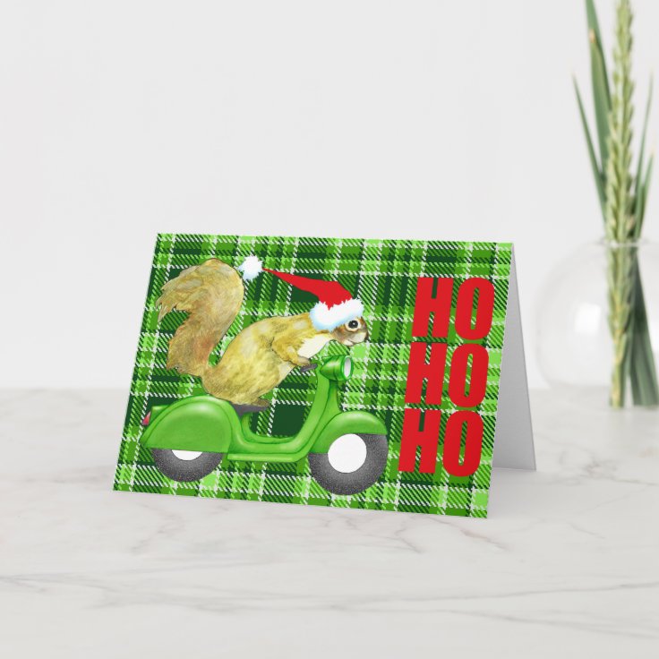 Squirrel Santa Scooter Christmas Card | Zazzle