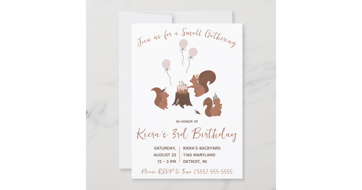Squirrel Small Gathering, Woodland Birthday Party Invitation | Zazzle
