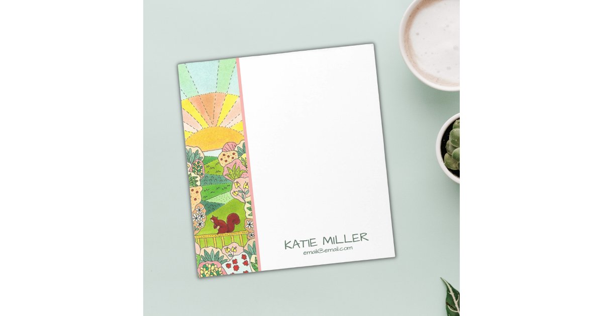 Squirrel Sunrise Garden Personalized Notepad | Zazzle
