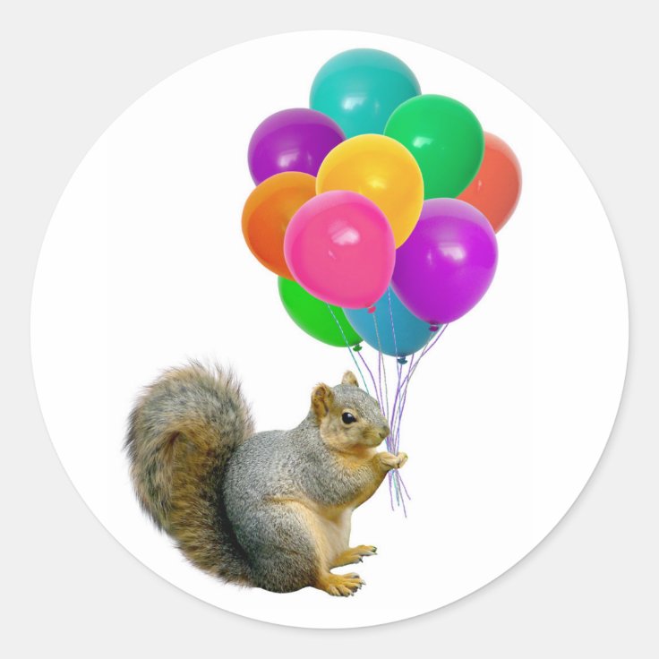 Squirrel with Balloons Stickers | Zazzle