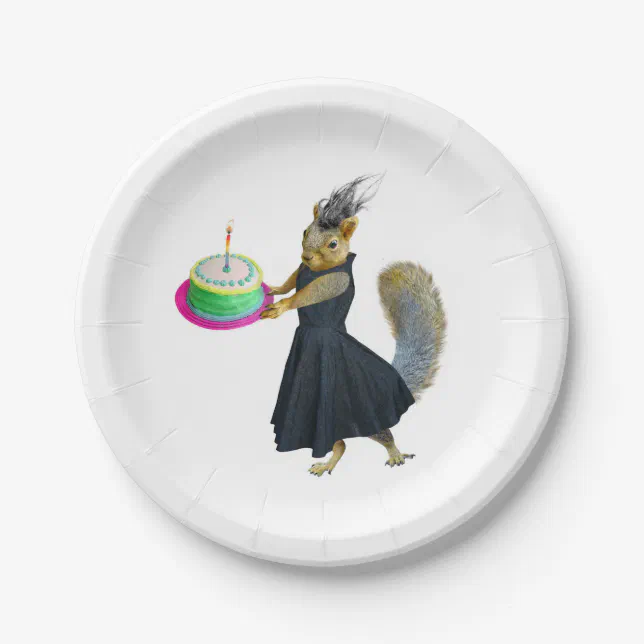 Squirrel with Cake Paper Plates | Zazzle