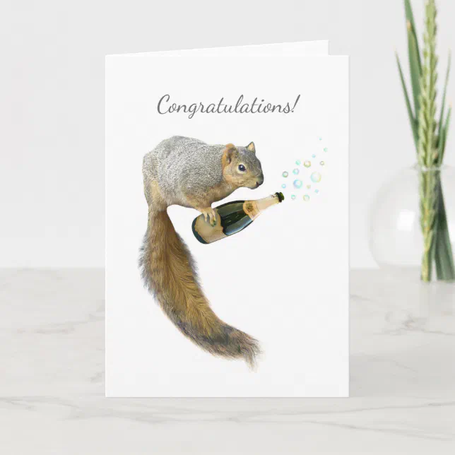 Squirrel with Champagne Congratulations Card | Zazzle