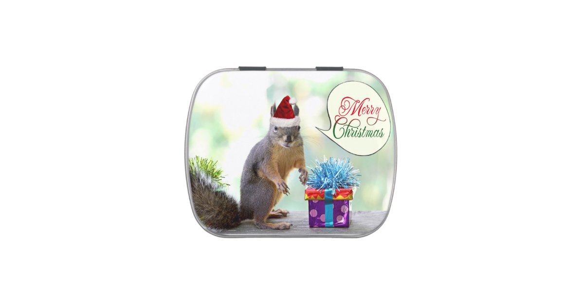 Squirrel with Christmas Presents Candy Tin | Zazzle