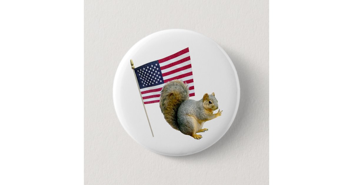 Squirrel with Flag Button | Zazzle