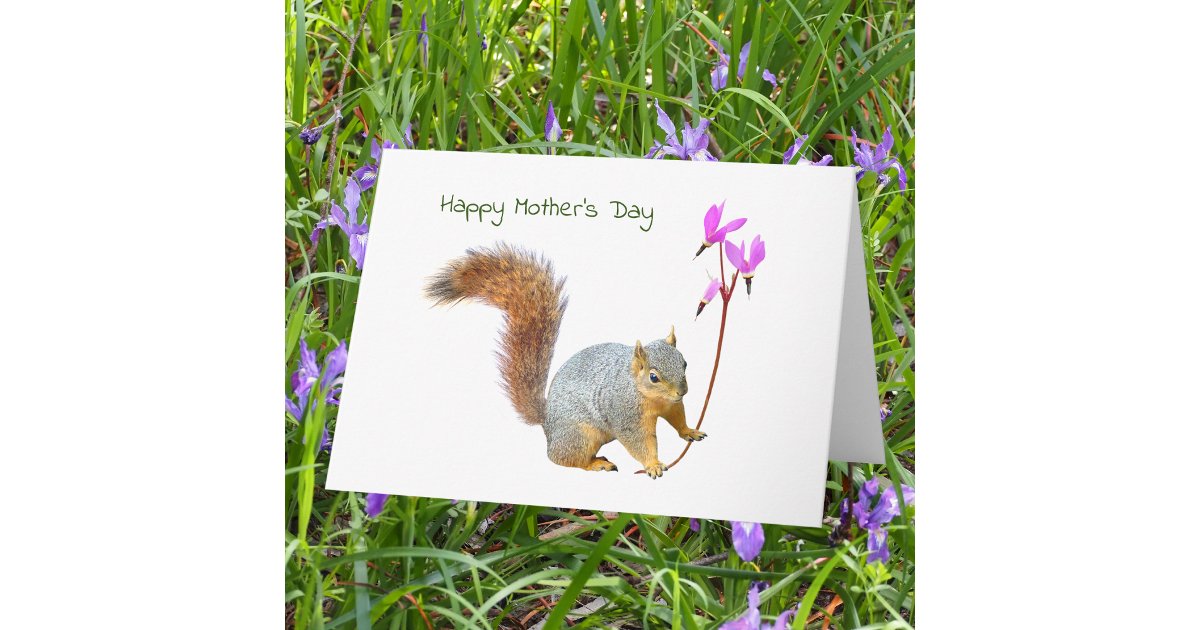 Squirrel with Wildflowers Mother's Day Card | Zazzle