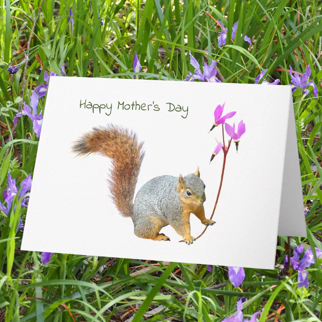 Squirrel with Wildflowers Mother's Day Card | Zazzle