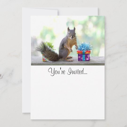 Squirrel with Wrapped Presents Invitation | Zazzle.com