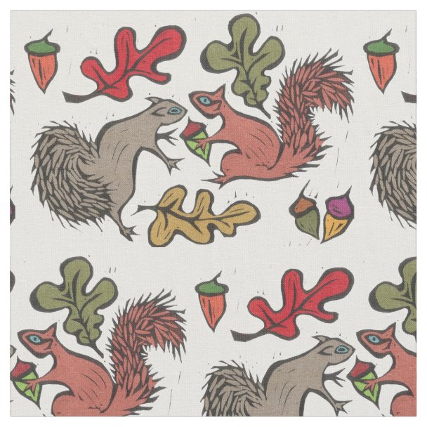 Autumn Squirrel Acorn Cotton Fabric | Zazzle