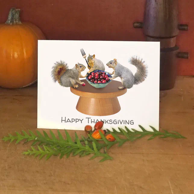 Squirrels on Table Thanksgiving Card | Zazzle