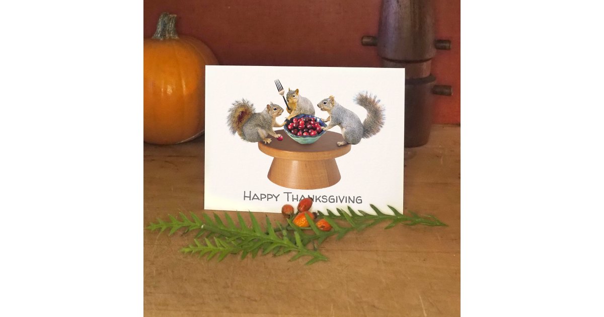 Squirrels on Table Thanksgiving Card | Zazzle