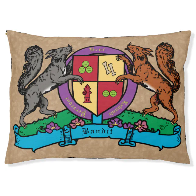 Squirrels Rampant Doggy Coat of Arms Custom Name Pet Bed | Zazzle