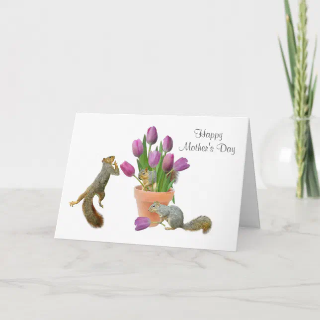Squirrels with Tulips Mother's Day Card | Zazzle