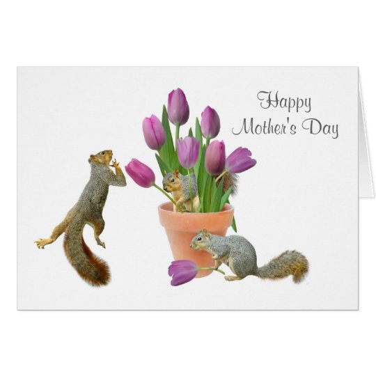Squirrels with Tulips Mother's Day Card | Zazzle.com