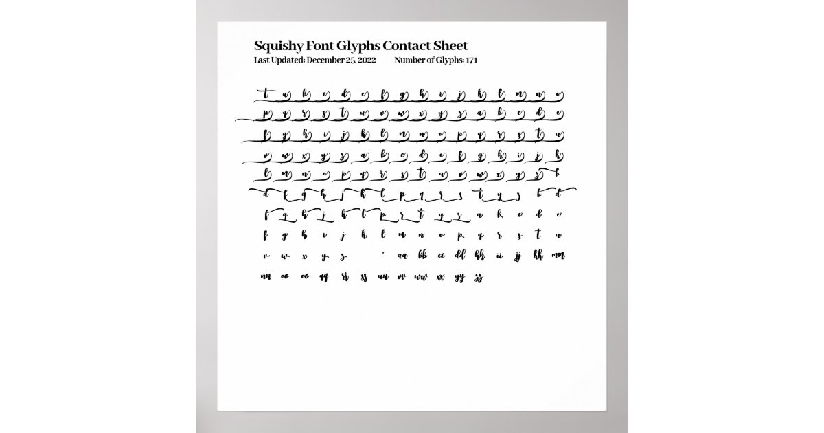 Squishy Font Glyphs Contact Sheet Poster | Zazzle