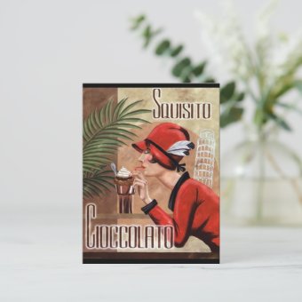 Squisito Cioccolato Italian Chocolate Woman in Red Postcard | Zazzle