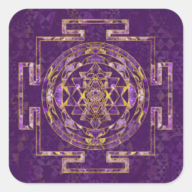 Sri Yantra / Sri Chakra Amethyst and gold Square Sticker | Zazzle
