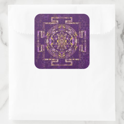 Sri Yantra / Sri Chakra Amethyst and gold Square Sticker | Zazzle