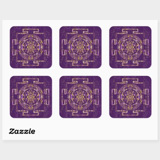 Sri Yantra / Sri Chakra Amethyst and gold Square Sticker | Zazzle
