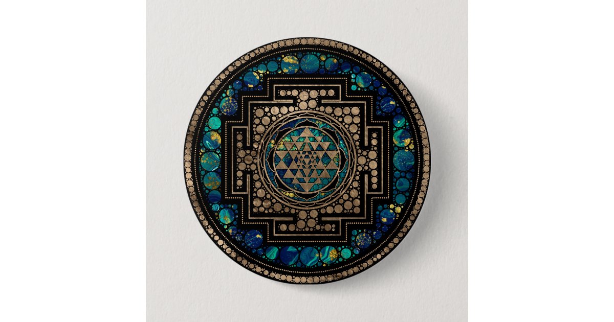 Sri Yantra / Sri Chakra Marble and Gold Button | Zazzle