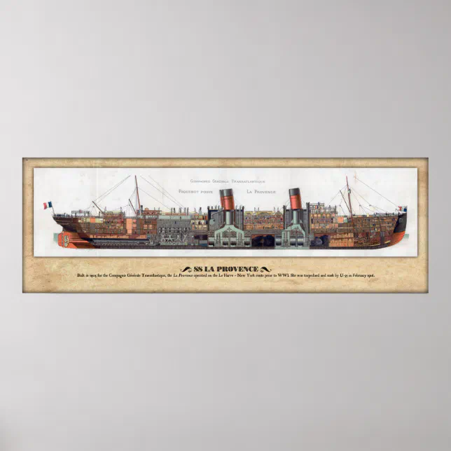 SS La Provence Cutaway/Inboard Profile Poster | Zazzle