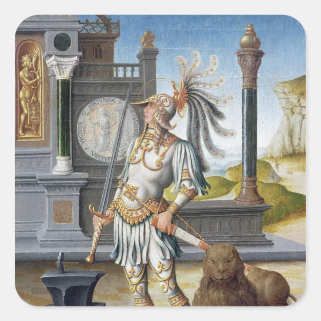 St. Adrian in Armour in an Open Landscape Square Sticker | Zazzle