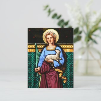 St Agnes of Rome, holding lamb and palm leaf Postcard | Zazzle