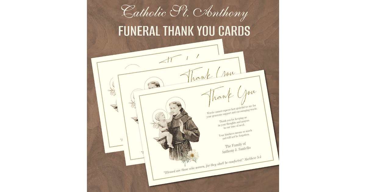 St. Anthony Jesus Funeral Condolence Sympathy Thank You Card | Zazzle