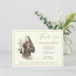 St. Anthony Jesus Funeral Condolence Sympathy Thank You Card | Zazzle