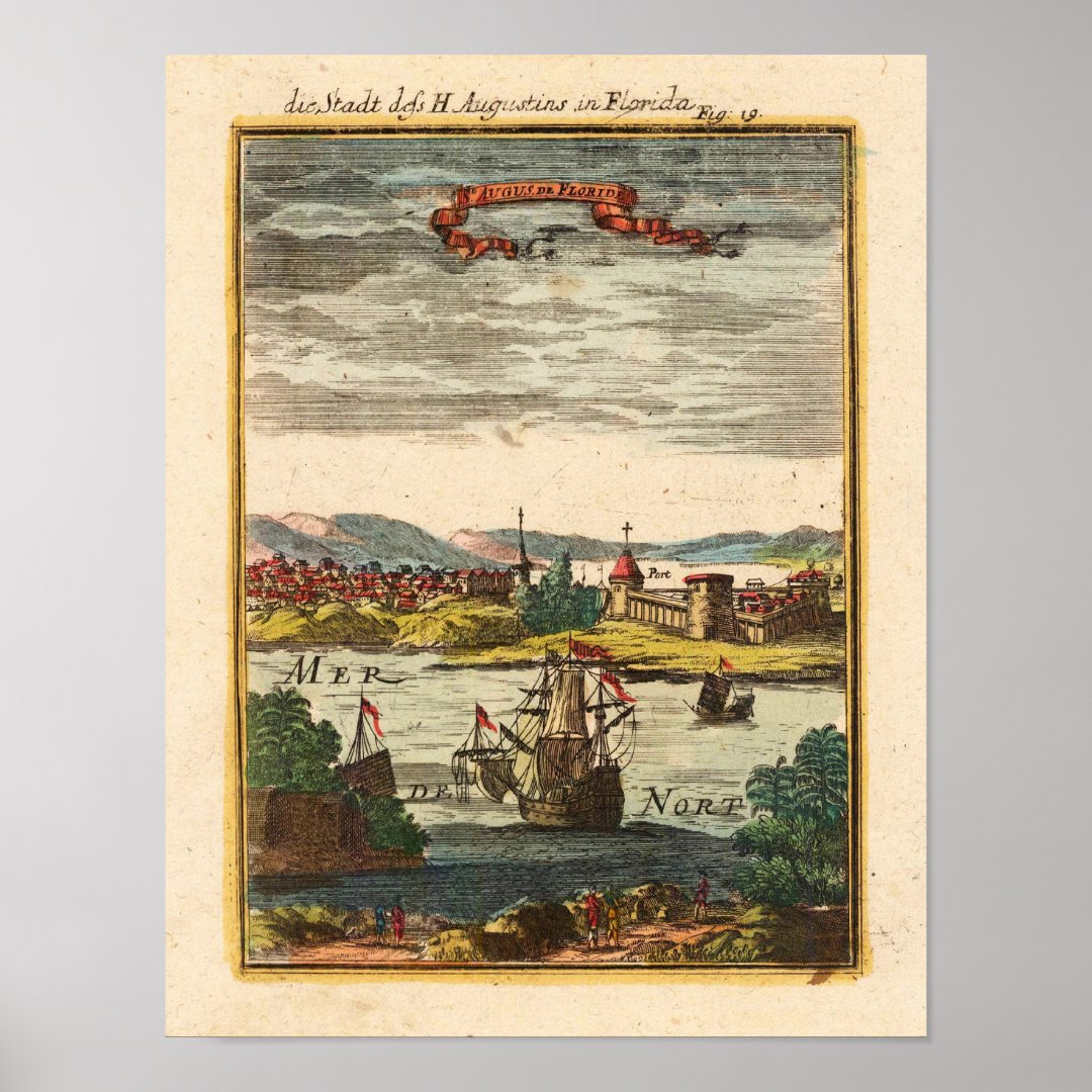 St. Augustin Florida Mallet, Allain Manesson 1719 Poster | Zazzle