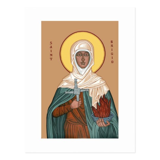 St Brigid with Holy Fire and Cross Postcard | Zazzle.com