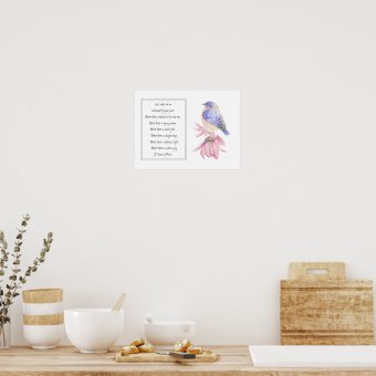 St. Francis of Assisi Prayer with Bluebird Flower Poster | Zazzle