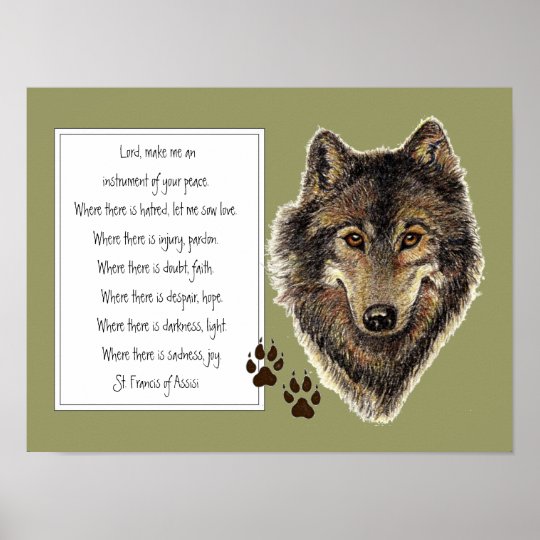 St. Francis of Assisi Prayer with Wolf & Tracks Poster | Zazzle.com
