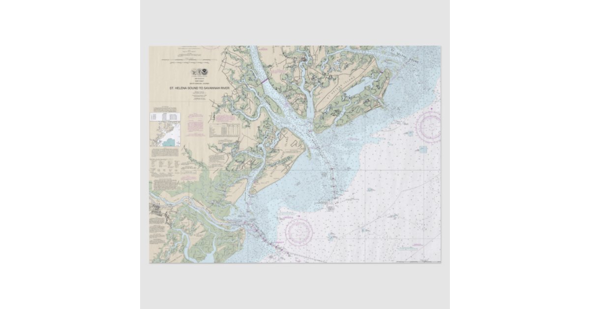 St Helena Sound to Savannah River Nautical Chart Tissue Paper | Zazzle