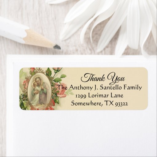 St. Joseph Jesus Floral Thank You Label | Zazzle