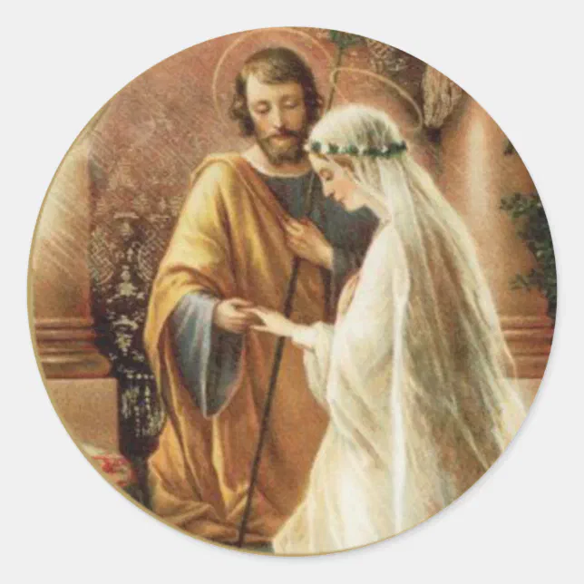 St. Joseph Mary Engagement Wedding Bride Groom Classic Round Sticker ...
