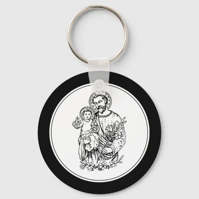 St. Joseph Pray for Us Black, White, Catholic Keychain | Zazzle