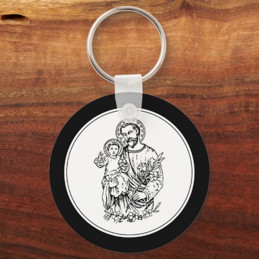 St. Joseph Pray for Us Black, White, Catholic Keychain | Zazzle