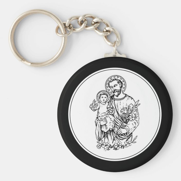 St. Joseph Pray for Us Black, White, Catholic Keychain | Zazzle.com