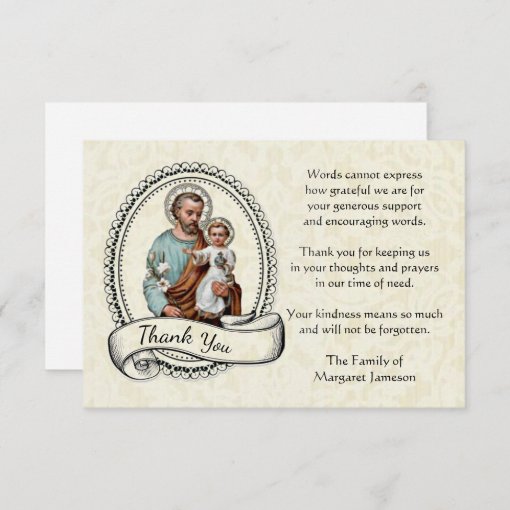 St. Joseph Religious Thank You Condolence | Zazzle