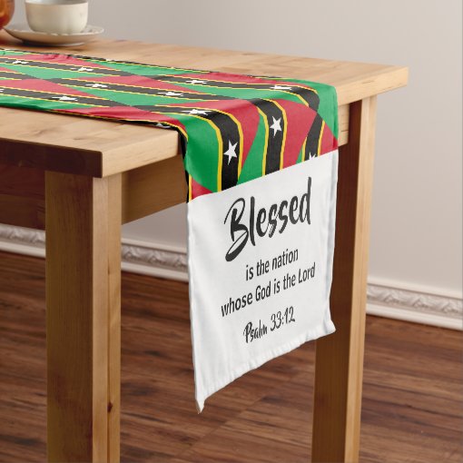 ST KITTS Blessed Nation Christian Scripture Short Table Runner | Zazzle